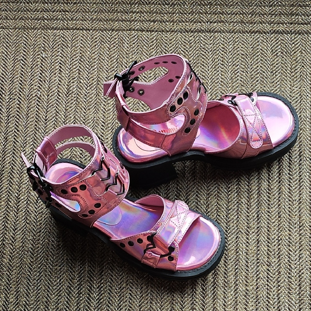 Demonia Hololographic Pink Sandals - Gem
